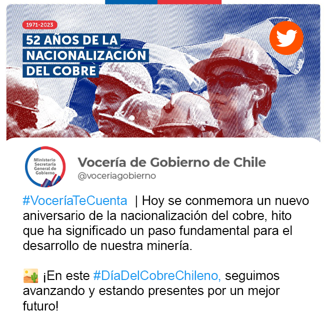 Día del Cobre Chileno. Conmemoramos un año más de la Nacionalizaicón ...